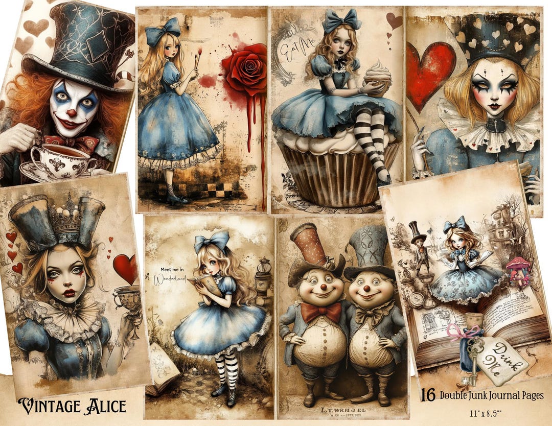 Vintage Alice in Wonderland Junk Journal Pages, Ephemera (digital ...