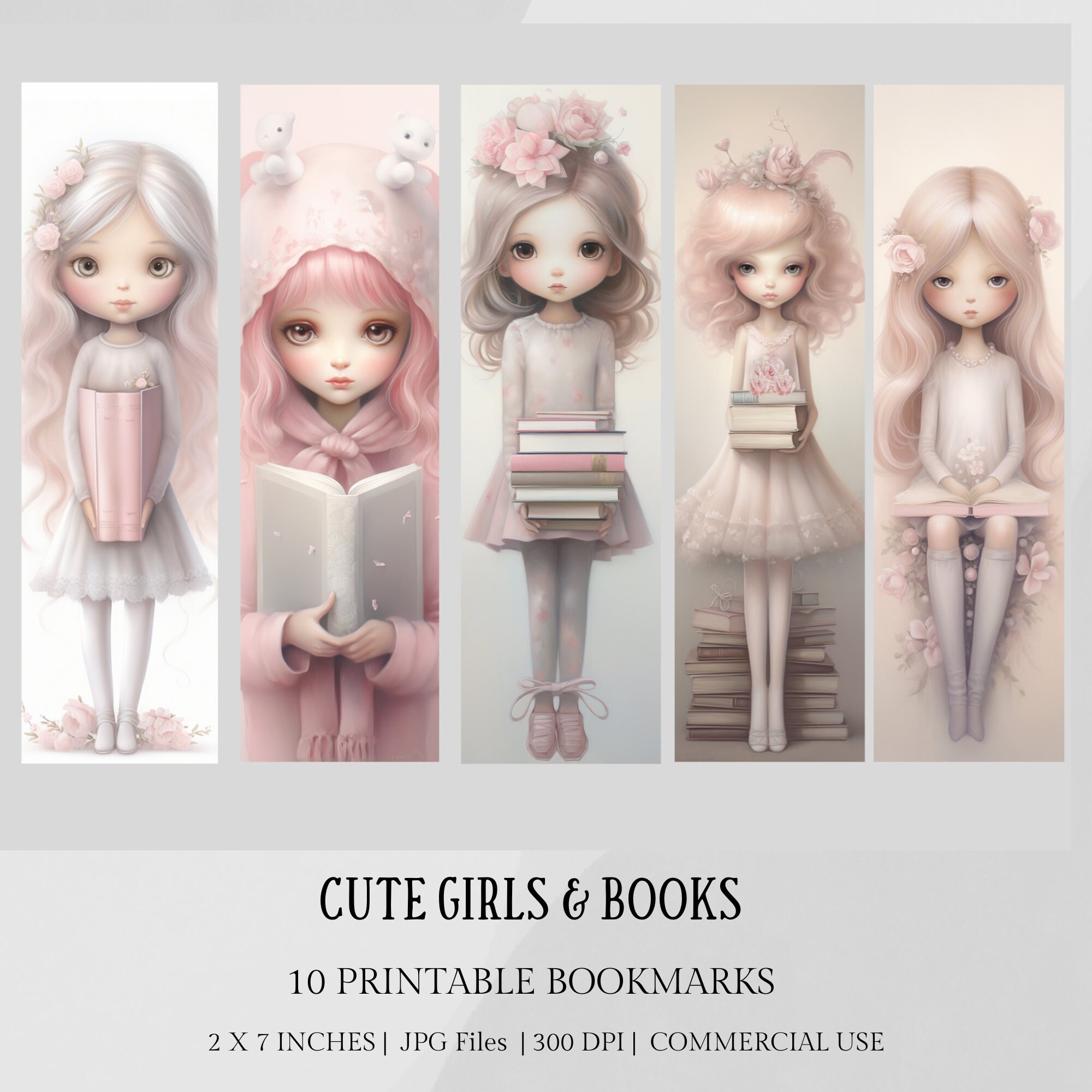 10 Pastel Girls Printable Bookmarks, Reading Bookmark Set I Love to ...
