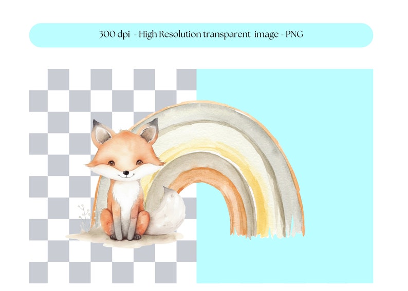 Fox Rainbow PNG Cute Baby Fox Clipart New Baby PNG Woodland - Etsy