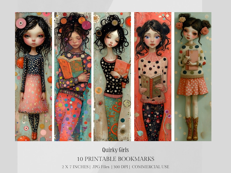 10 Quirky Girls Printable Bookmarks,reading Bookmark Set,i Love to Read ...
