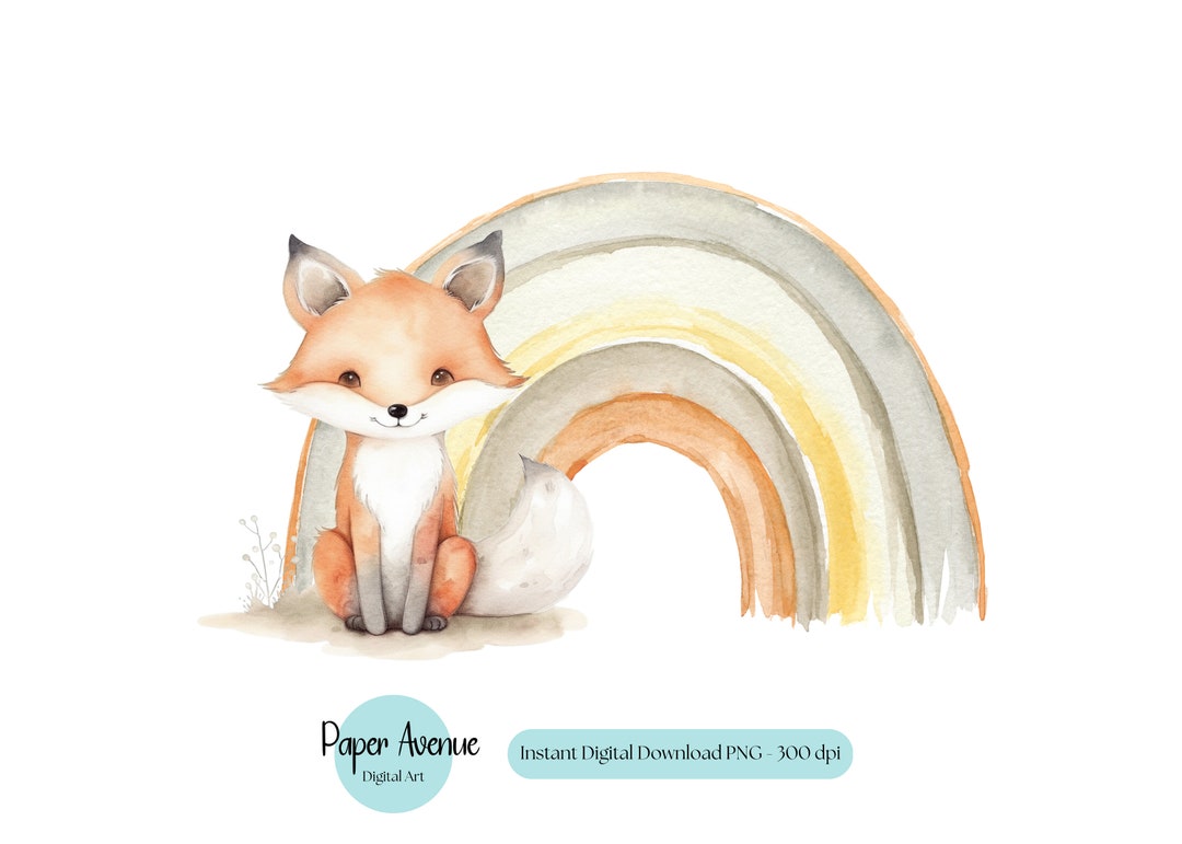 Fox Rainbow PNG, Cute Baby Fox Clipart, New Baby PNG, Woodland Birthday ...
