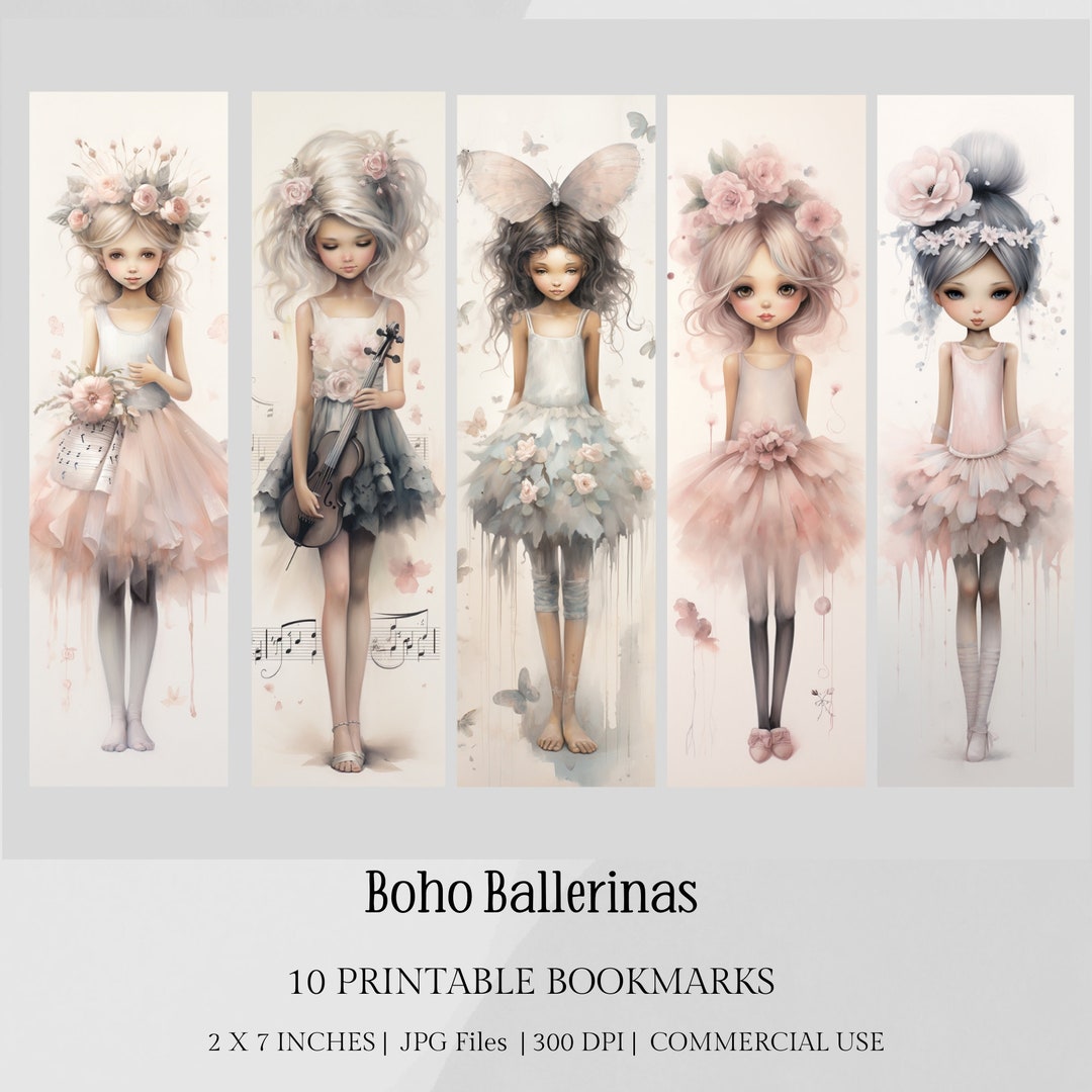 10 Boho Ballerinas, Ballerinas Printable Bookmarks, Ballerina Bookmark ...