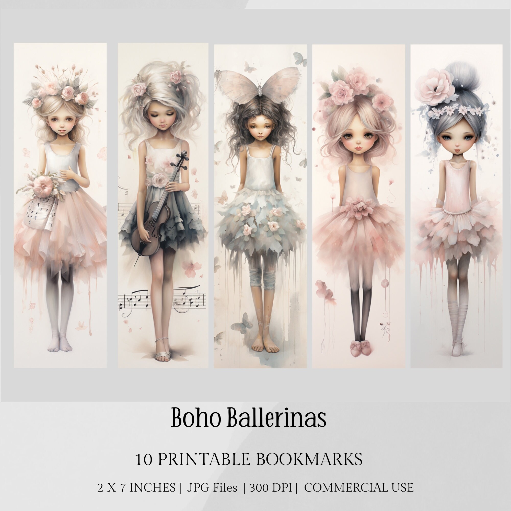 10 Boho Ballerinas, Ballerinas Printable Bookmarks, Ballerina Bookmark ...