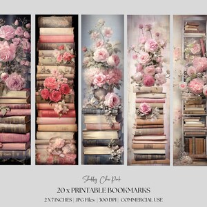 20 Stacked Books Printable Bookmarks, Book Lovers Design, Shabby Chic ...