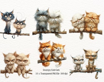 Cute Cat Clipart Bundle, Cute Cats PNG, Happy Cats PNG, Cartoon Cat PNG ...