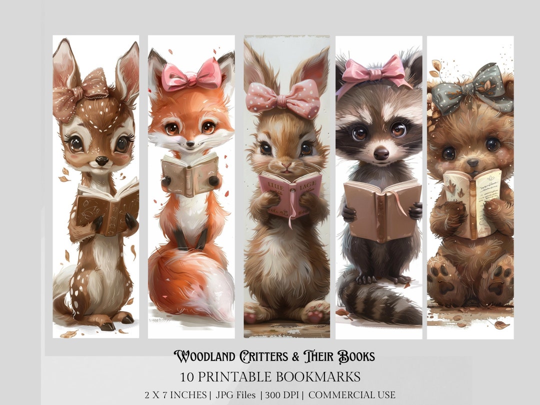 10 Woodland Printable Bookmarks, Reading Bookmark Set, Woodland Animals ...