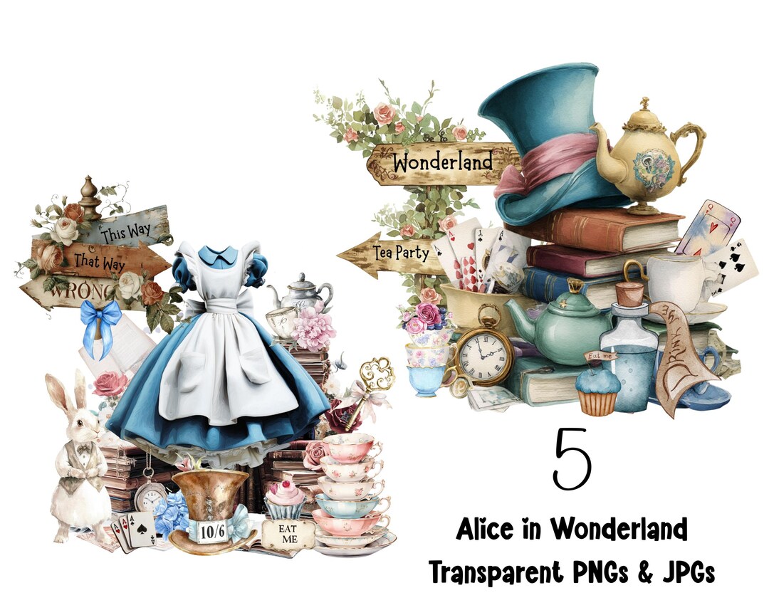 Alice in Wonderland, Mad Tea Party Clipart, Printable Watercolor ...