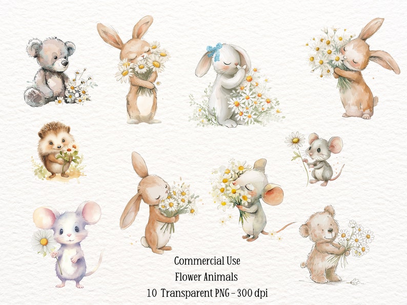 Cute Animals Clipart Bundle, Cute Animals PNG Cute Bunny PNG Cute Mouse ...