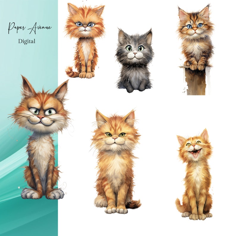 Cats Clipart Bundle, 11 PNG Cute Cat, High Quality 300dpi Funny Cats ...