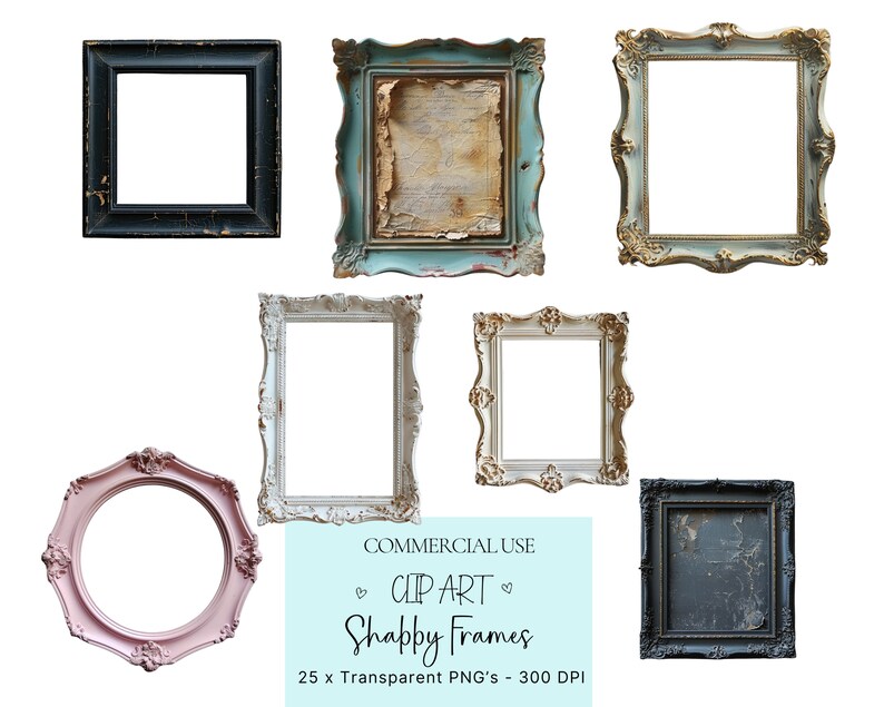Vintage Shabby Chic Frames Clipart Bundle, Vintage Watercolour Frames ...