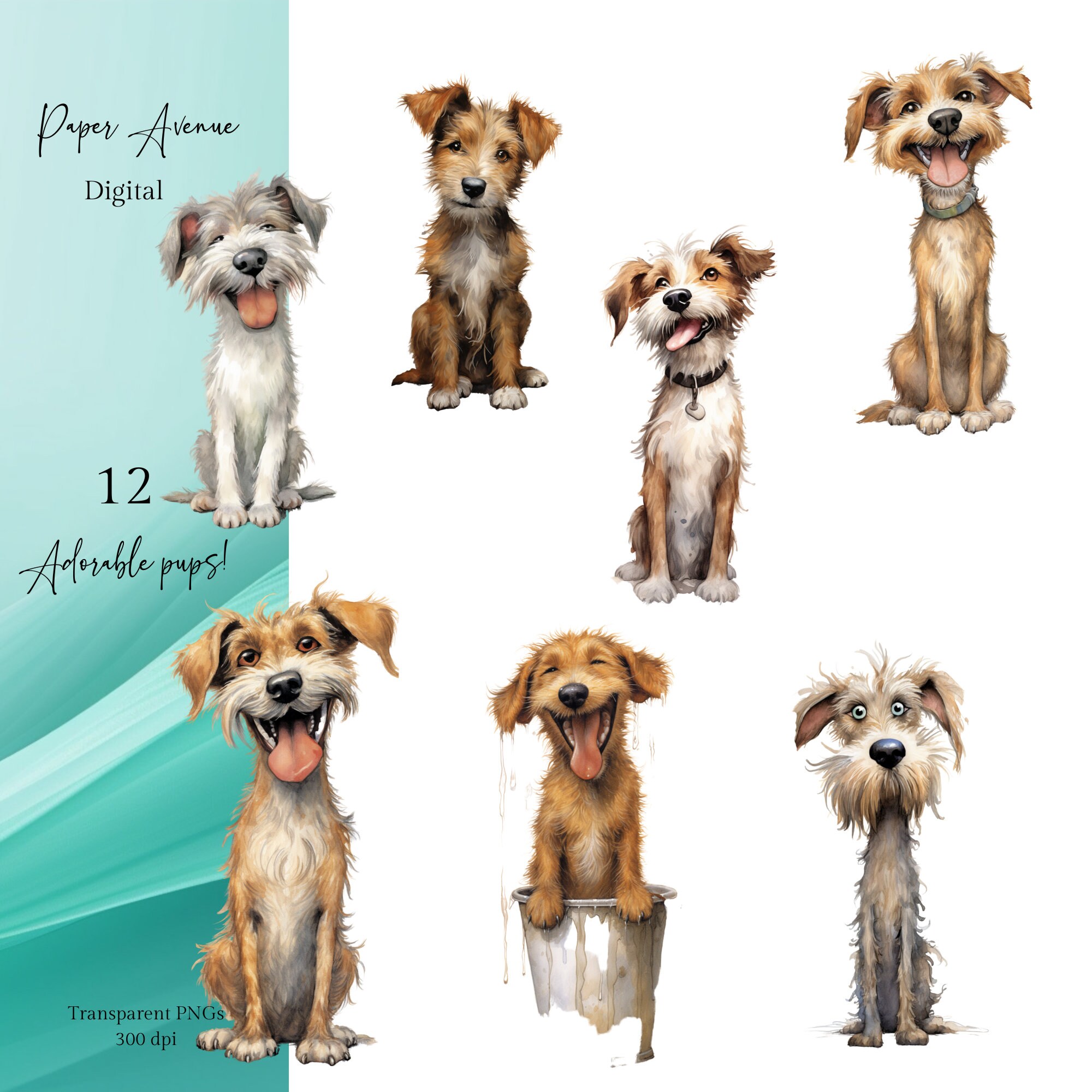 Funny Dog Clipart Bundle, Cute Dogs PNG, Cute Animals Clipart 12 High ...