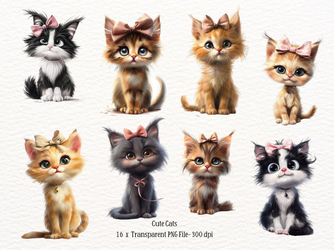 Cute and Funny Cats Clipart Bundle Cats Clipart, Cute Cats PNG Funny ...