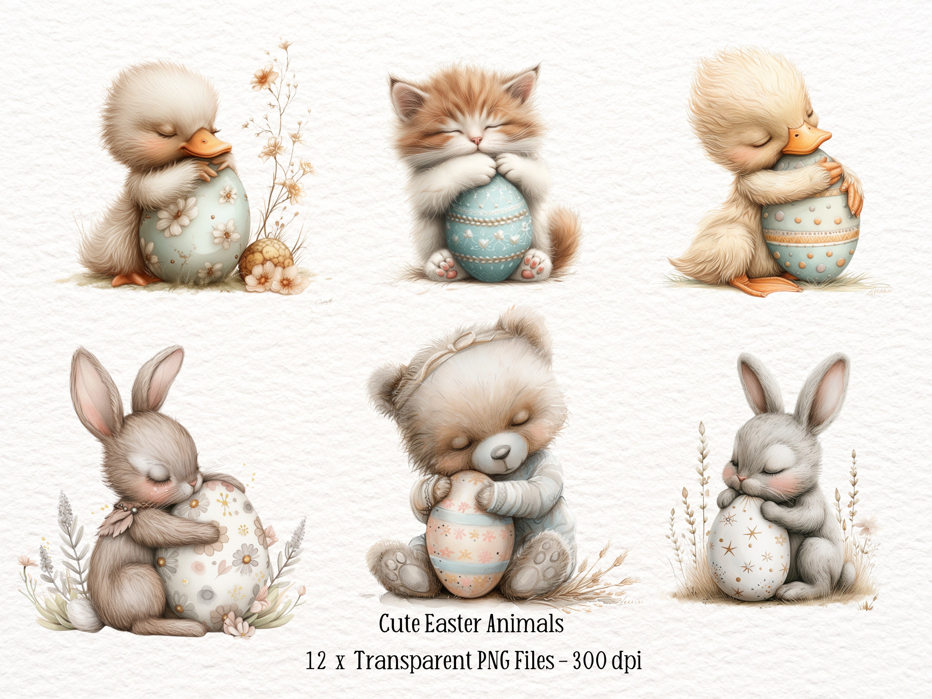 Easter Bunnies Watercolour PNG, Easter Animals Clipart, Cute Animals ...