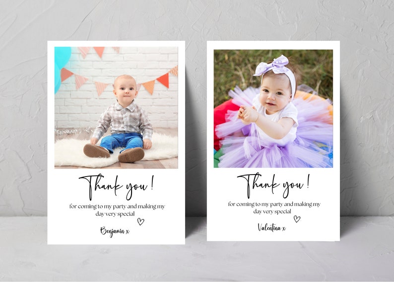 Birthday Party Thank You Photo Card, Modern Photo Thank You Card ...