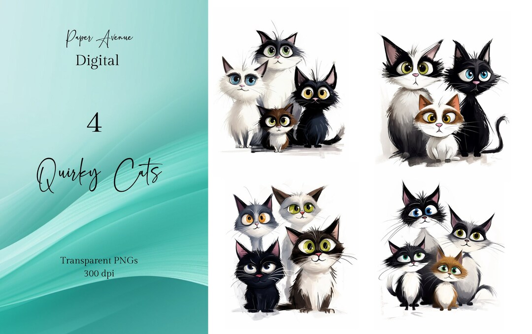 Cats Clipart Bundle, Quirky Cats PNG Cute Cats PNG Funny Cats Png Card ...