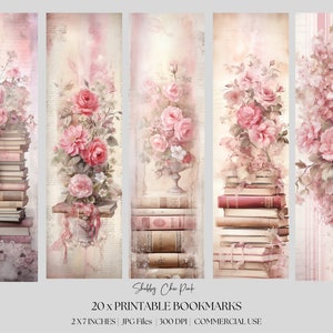 20 Stacked Books Printable Bookmarks, Book Lovers Design, Shabby Chic ...