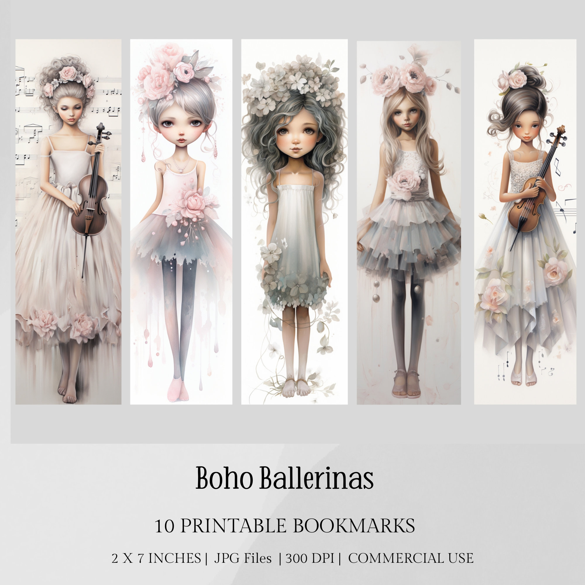 10 Boho Ballerinas, Ballerinas Printable Bookmarks, Ballerina Bookmark ...