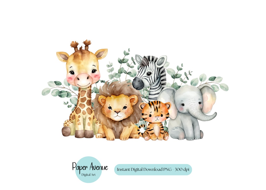 PNG Tropical Jungle Safari Animals, Kids Sublimation, Baby Shower ...