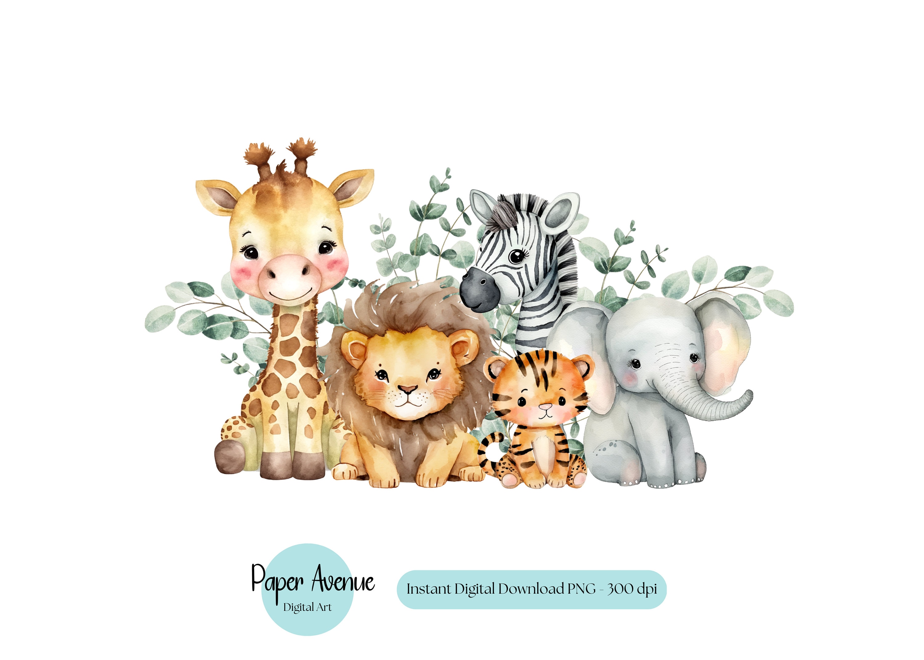 PNG Tropical Jungle Safari Animals, Kids Sublimation, Baby Shower ...