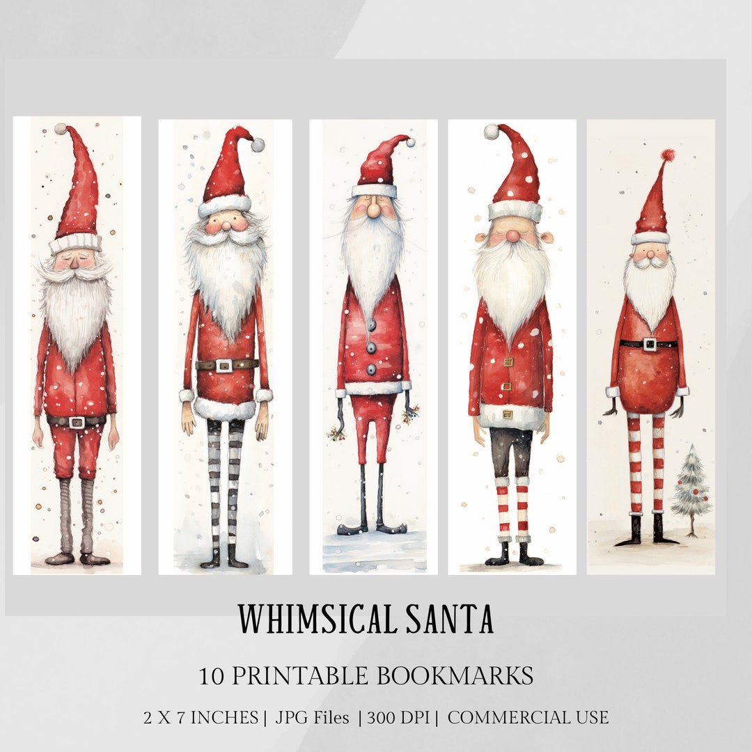 Santa Printable Bookmarks, Christmas Bookmark Set, Santa Bookmarks ...