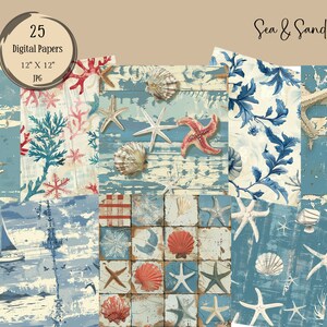 Coastal Junk Journal Pages, Digital Beach Themed Scrapbook Paper ...