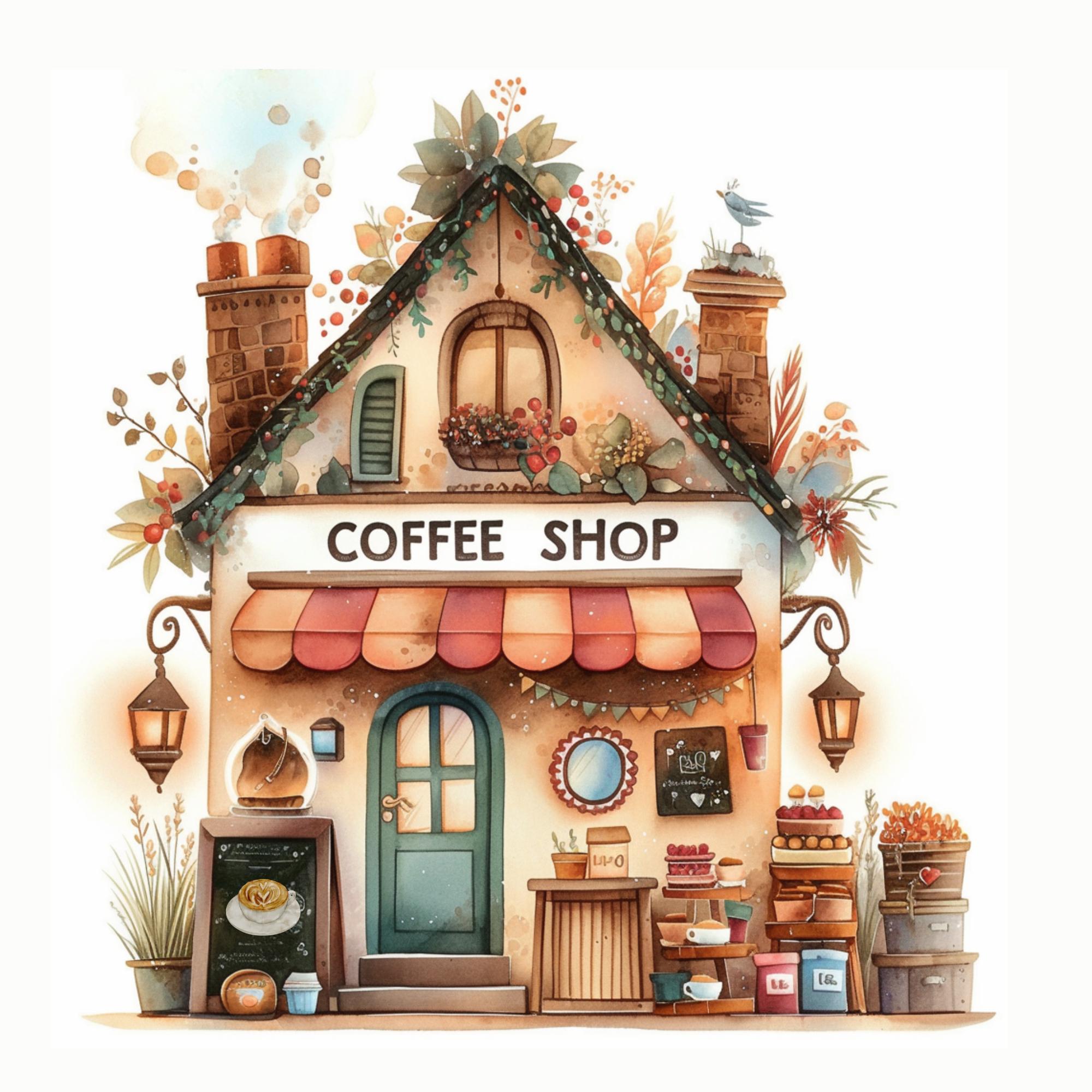 Coffee Shop Clip Art, Village Coffee Shop Printable Images, Coffee Bar ...