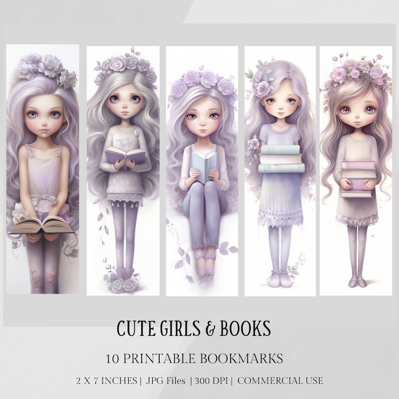 10 Pastel Girls Printable Bookmarks, Reading Bookmark Set, I Love to ...
