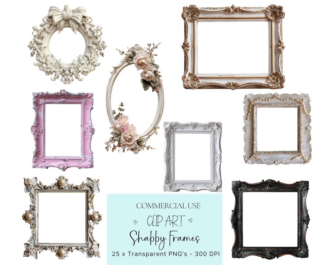 Shabby Chic Frames Clipart Bundle, Vintage Frame Watercolour, Empty ...