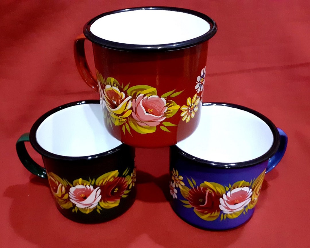 Hand Painted Enamel Mug 8cm Diameter Roses and Castles Canal - Etsy UK