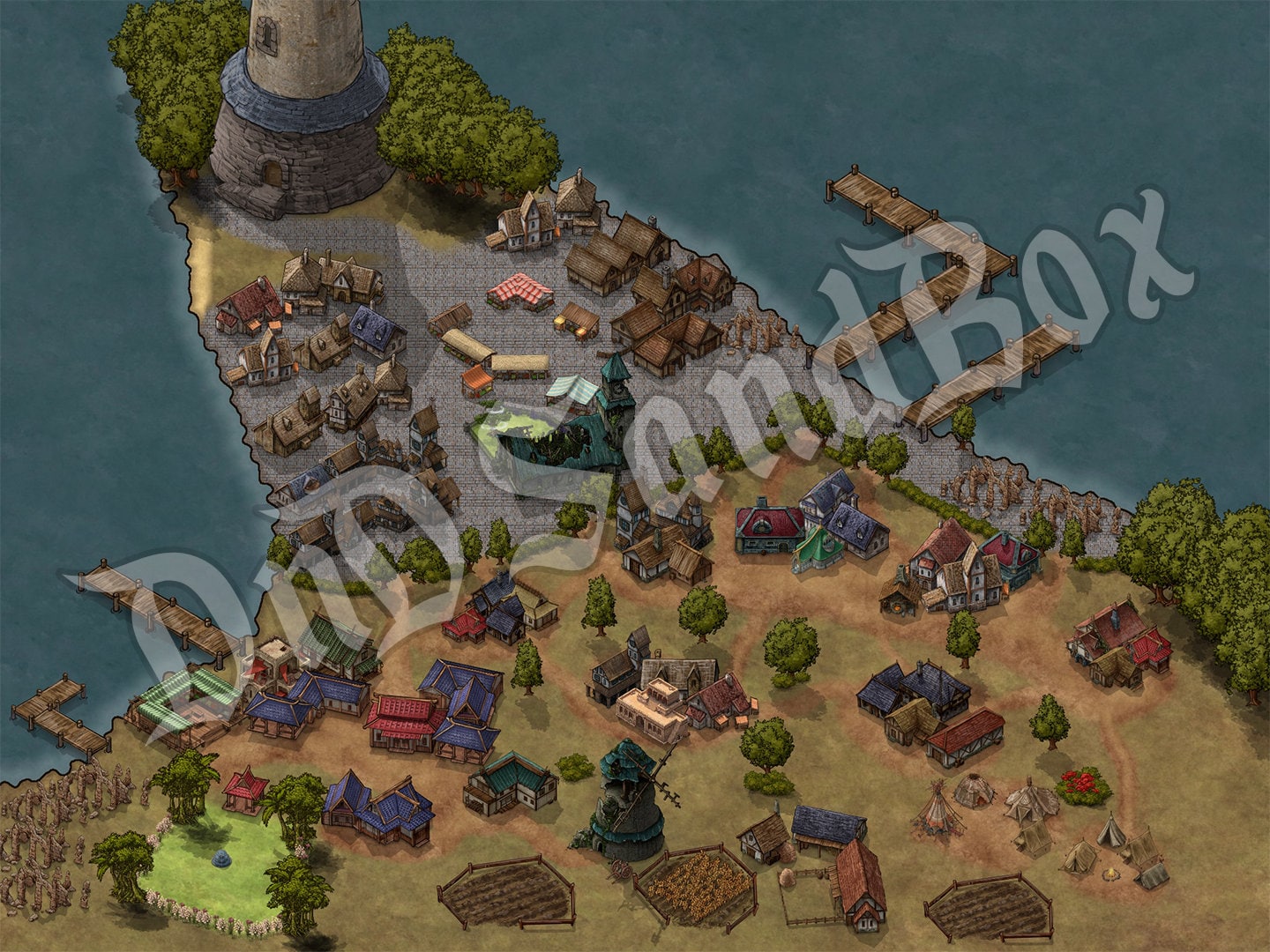 The Town of Lightbreach - Dnd Digital Map - Etsy