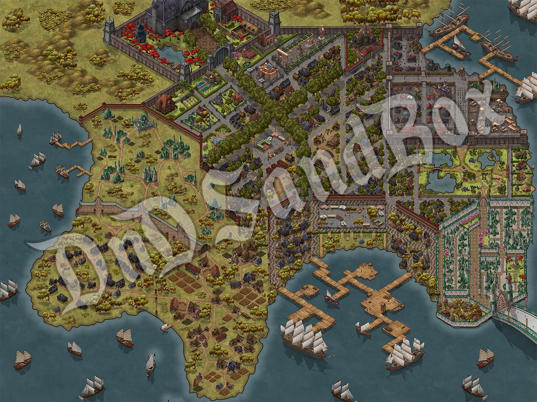 Silverbay Port City Map - Dnd Digital Map - Roll20 Dungeons and Dragons Town Map - Etsy