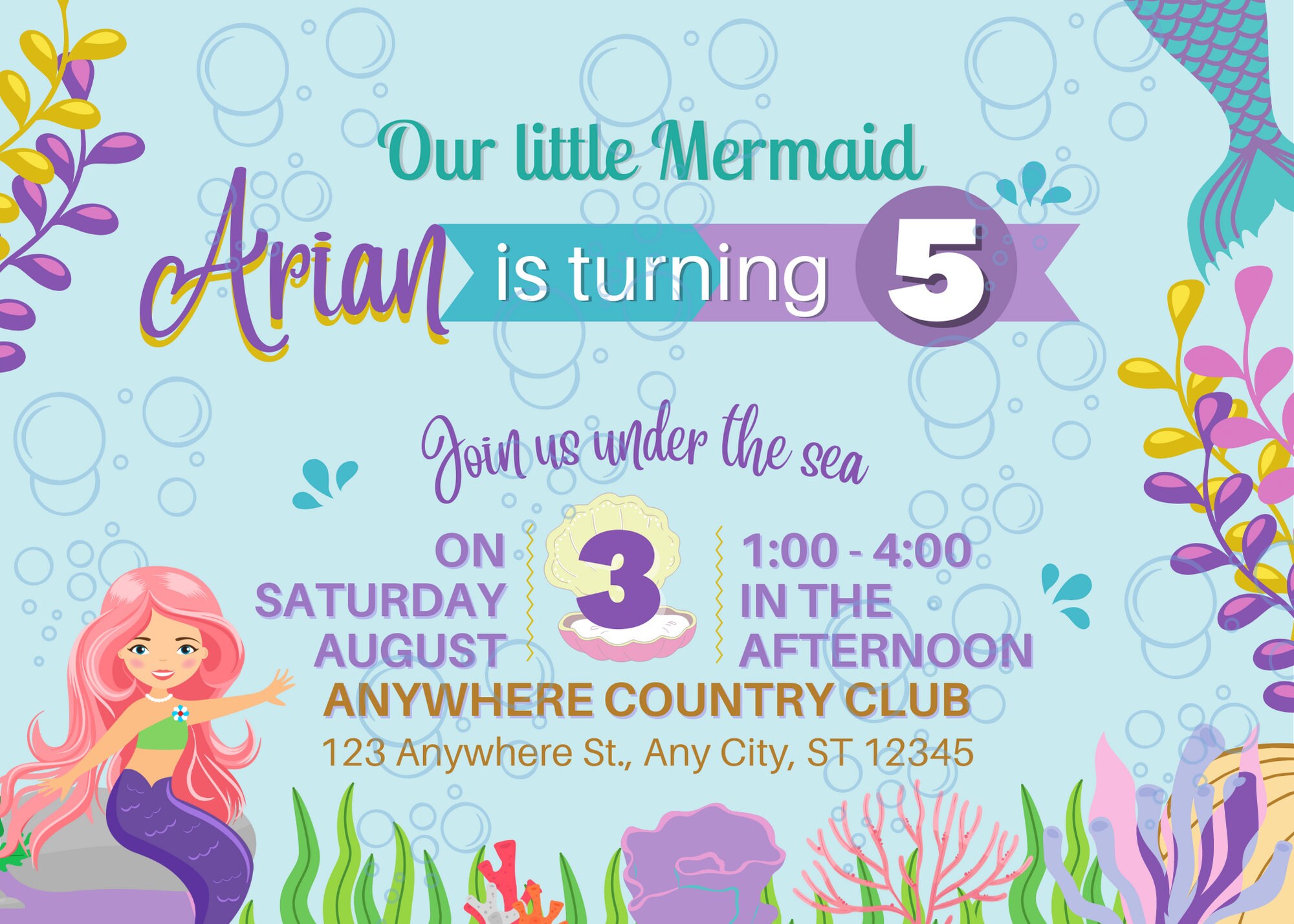 Editable Mermaid Invitation, Mermaid Birthday Invitation, Mermaid Party ...