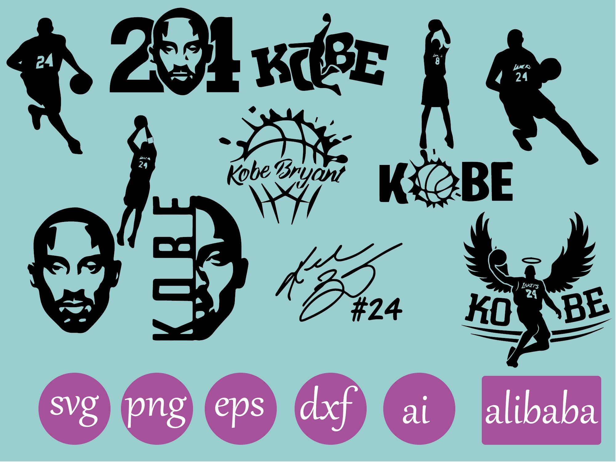 Kobe Bryant 24 SVG DXF PNG Instant Download Cricut Silhouette - Etsy Canada