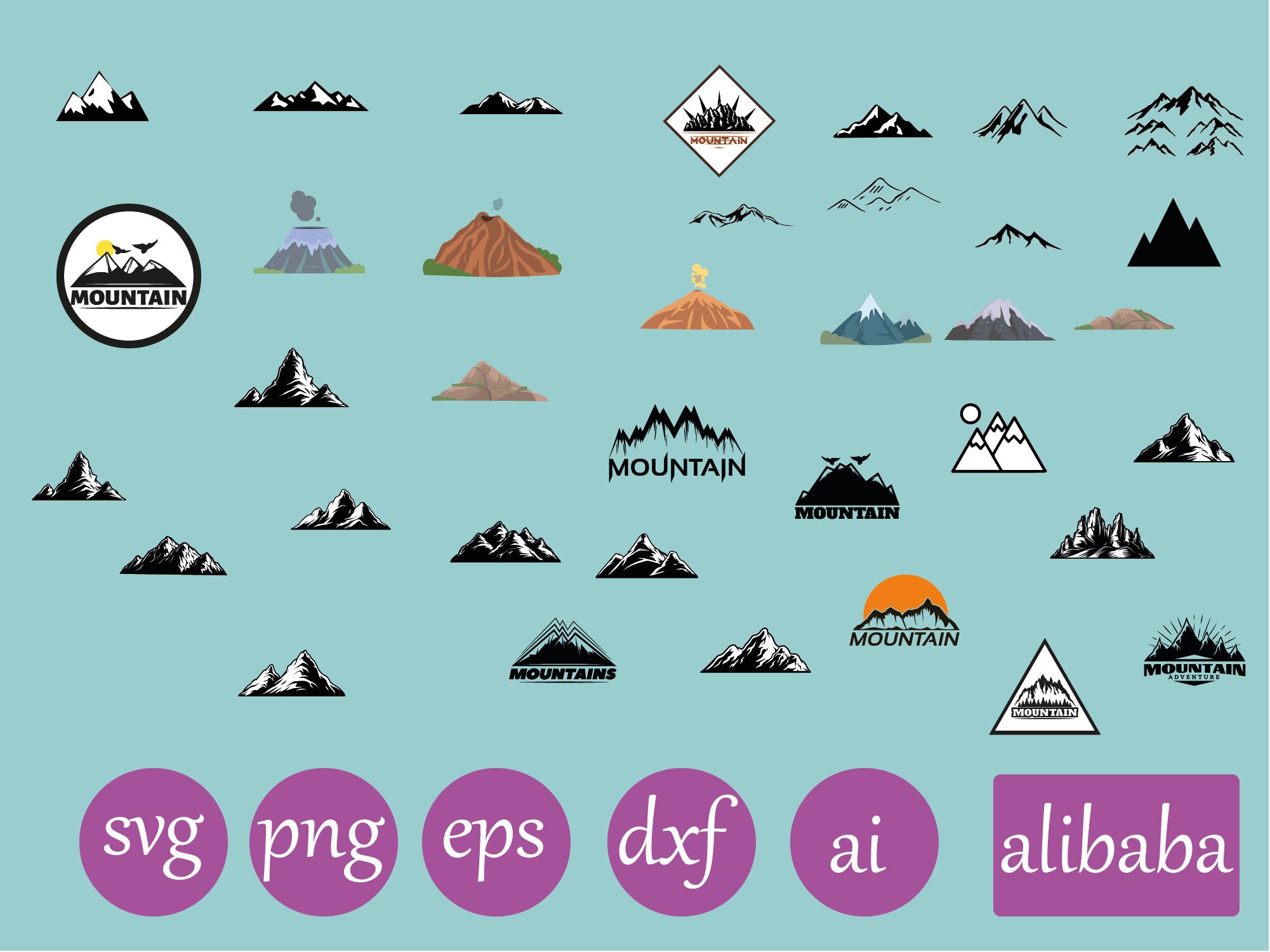 Mountain Svg Bundle Hand Drawn | Geometric Mountain Svg | Camping ...