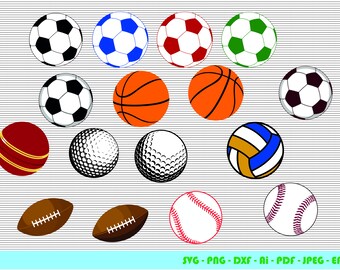 SPORTS BALLS SVG, Sports Ball Clipart, Baseball Ball, Basketball Ball ...