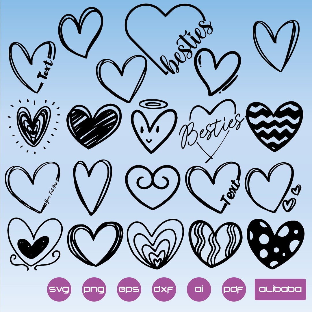 Doodle Heart SVG Bundle, Heart SVG Bundle, Sketch, Hand-drawn Heart Svg ...