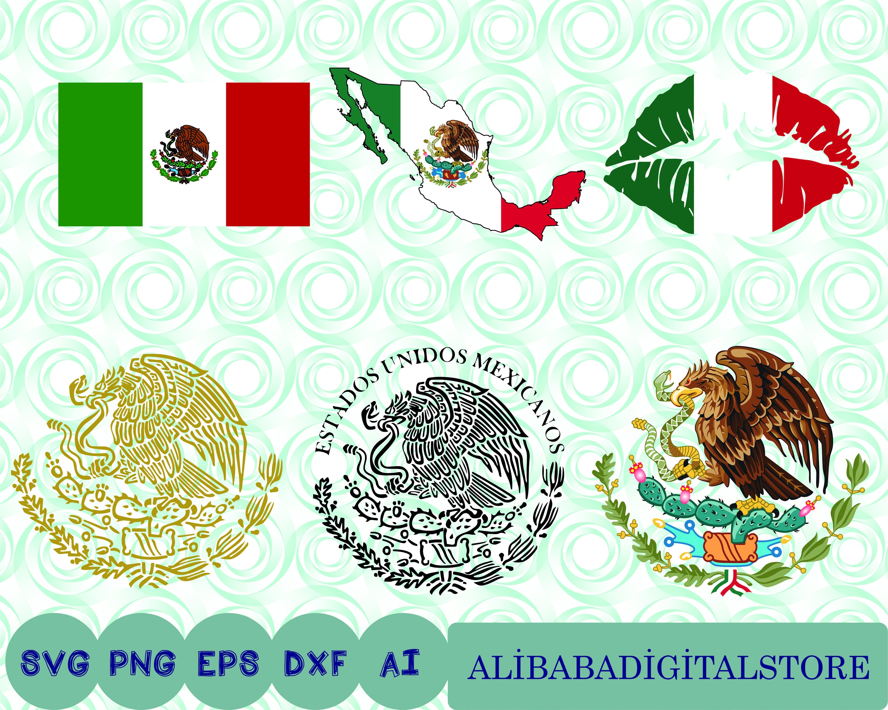 MEXICAN Eagle SVG Aguila Mexicana Cut File Mexican Flag Coat of Arms ...