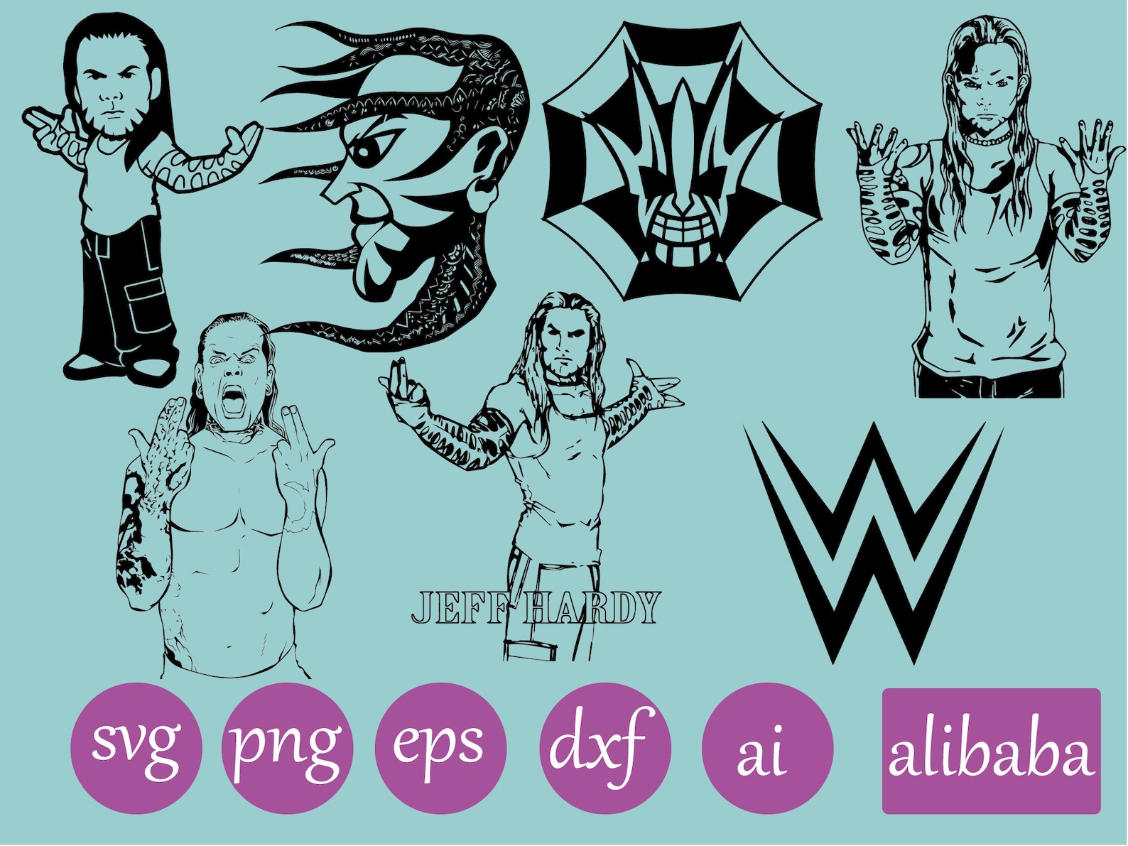 Jeff Hardy Silhouette WWE Bundle SVG PNG| Clipart | Cricut Bundle ...