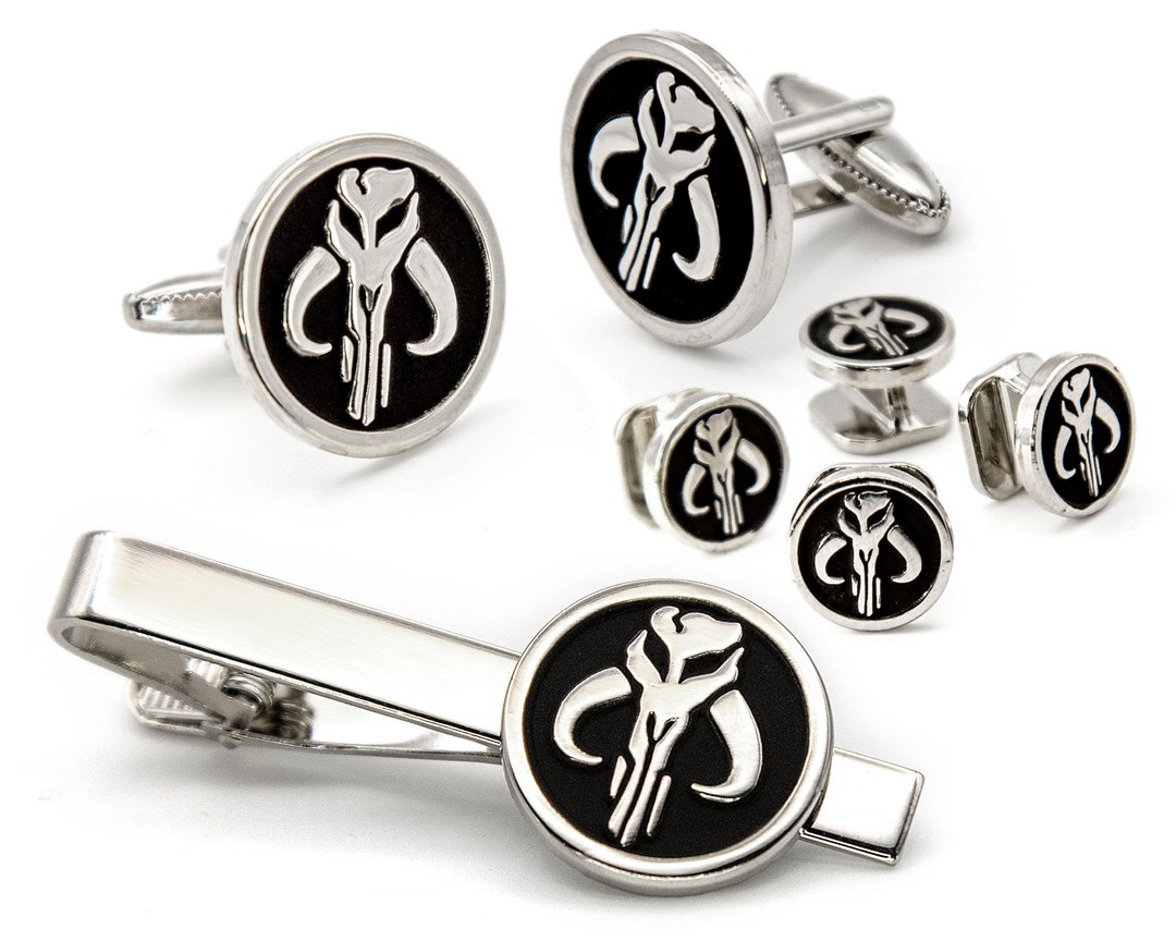 Mandalorian Cufflinks and Tie Clip Set, Star Wars Tuxedo Studs, Boba ...