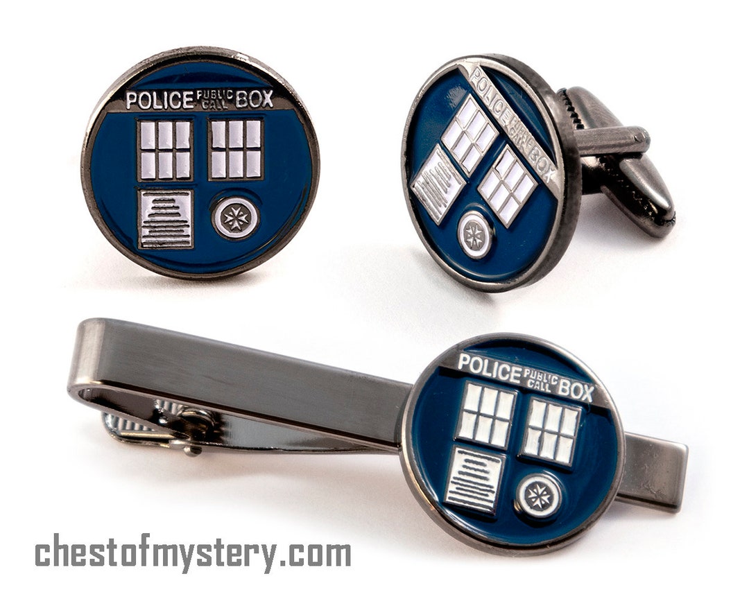 Tardis Cufflinks and Tie Clip Set, Doctor Who Jewelry - Etsy