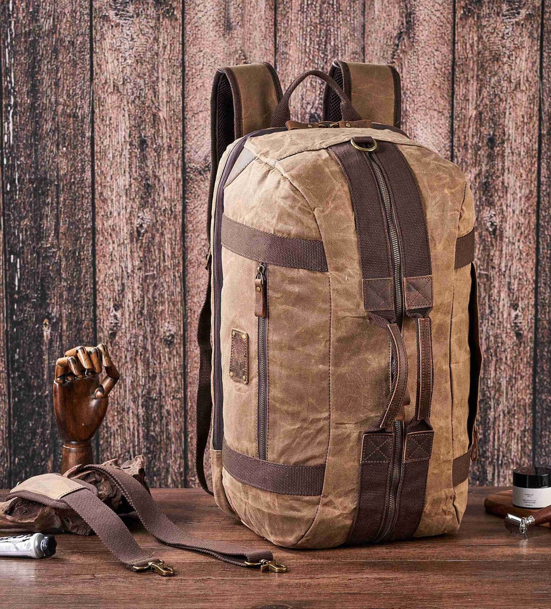 Personalized Waxed Rucksack Convertible Duffel Bag, Waterproof Canvas ...