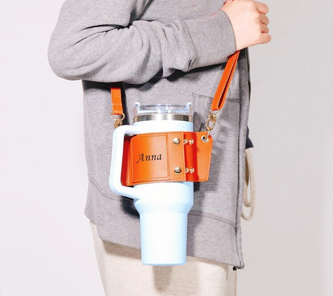 Personalized Leather Carrier Strap, Tumbler Carrier With Adjustable ...