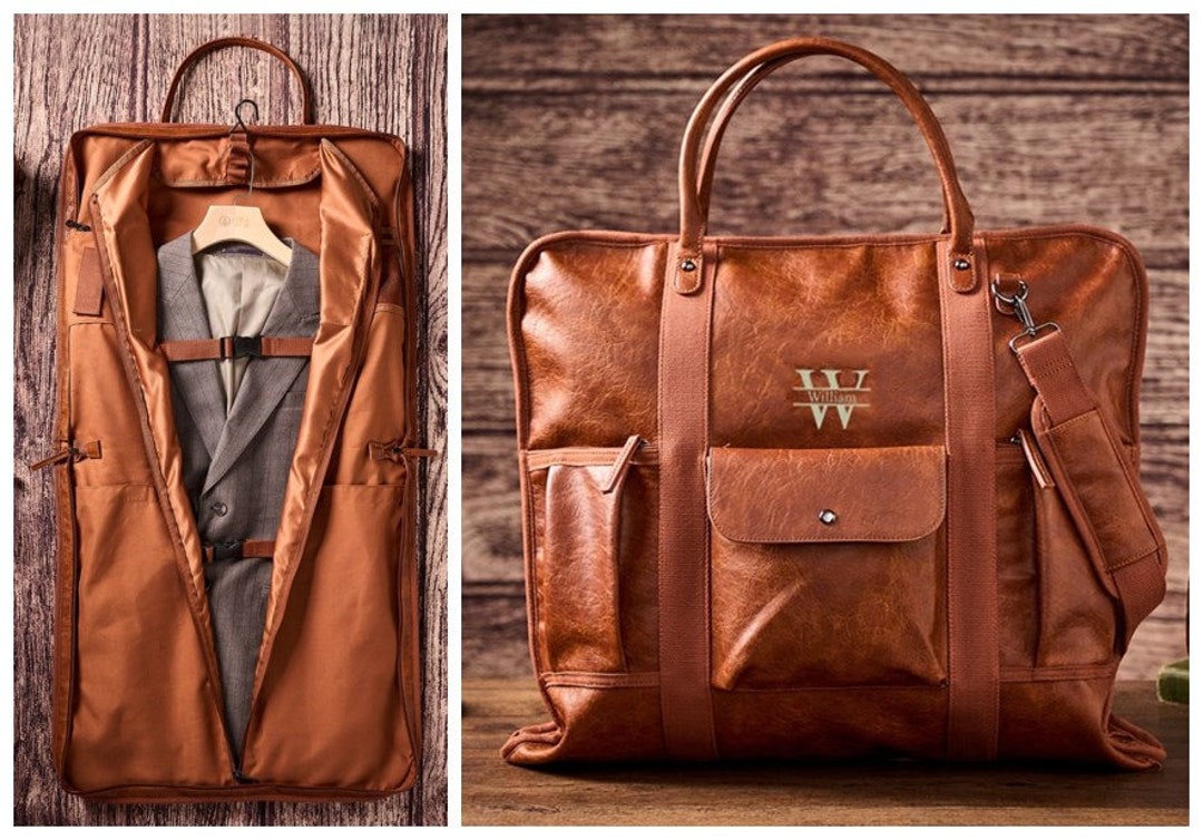 Personalized Leather Garment Bag, Water Proof Carry on Garment Bag for ...