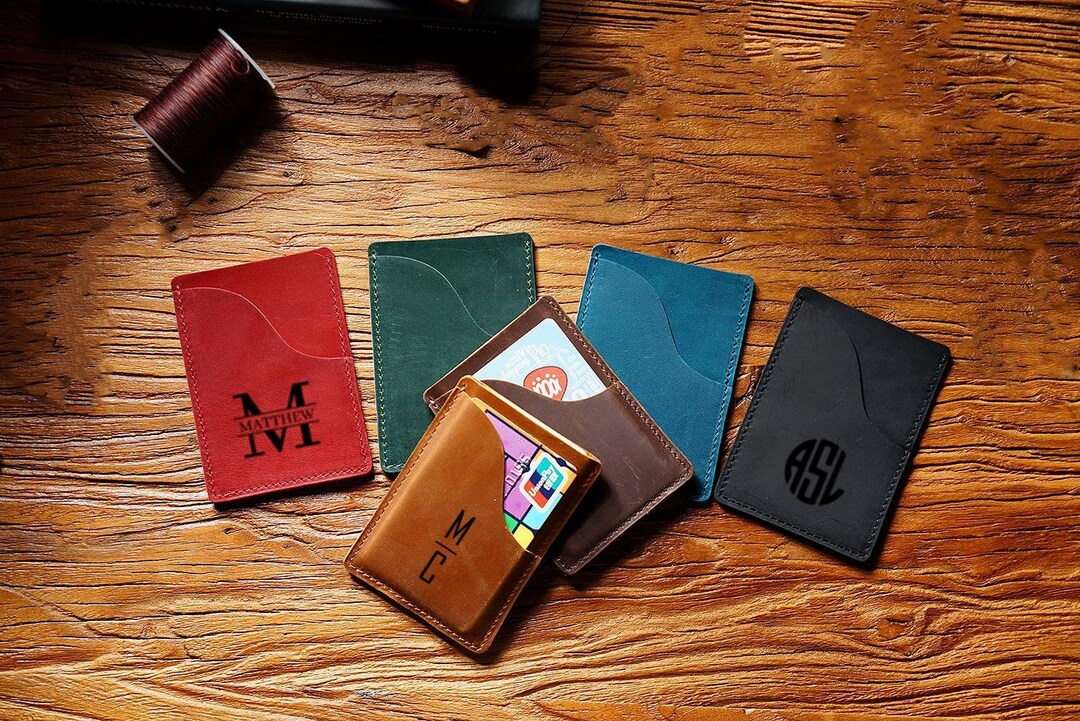 Groomsmen Gift Leather Card Holder, Personalized Leather Card Wallet ...