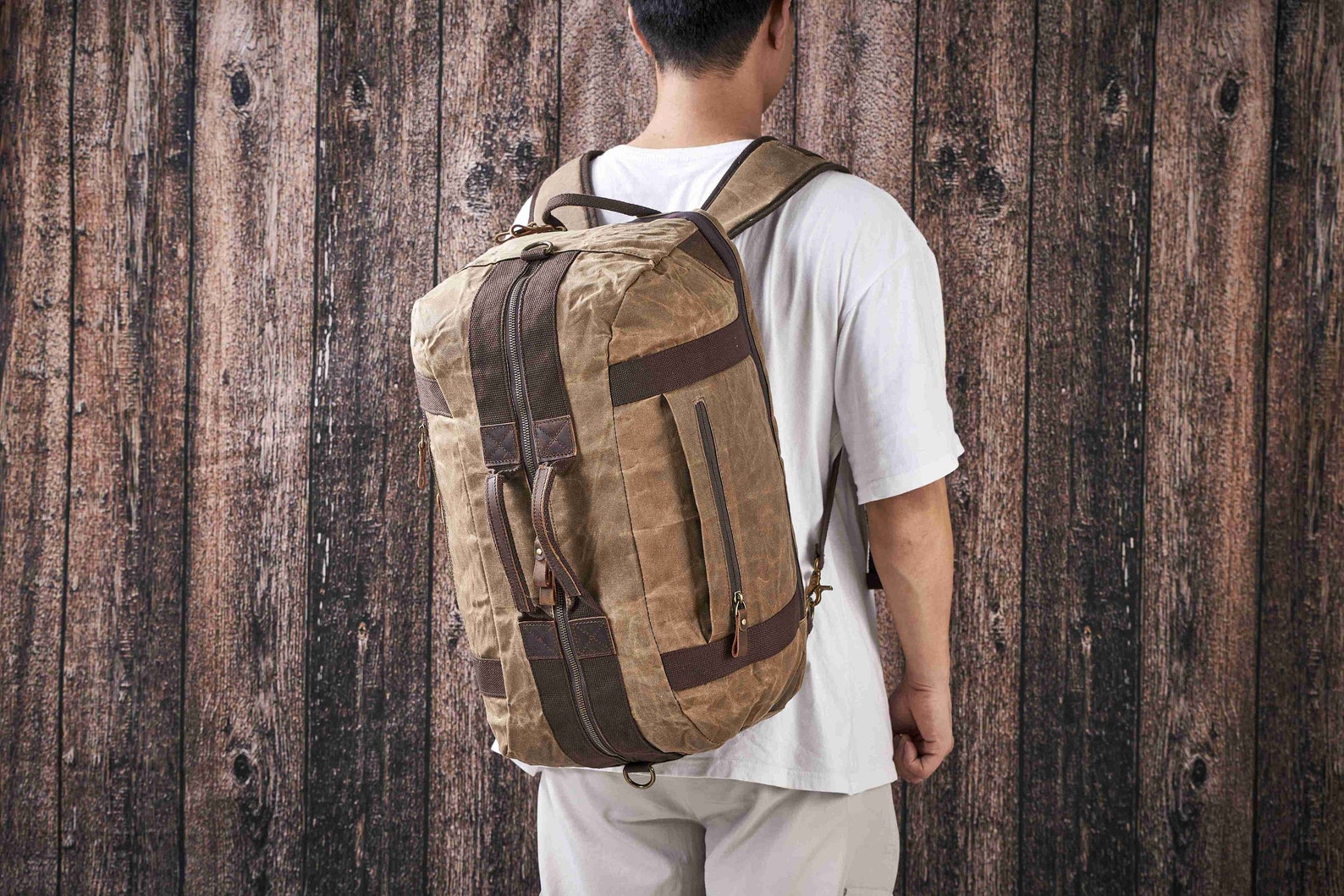 Personalized Waxed Rucksack Convertible Duffel Bag, Waterproof Canvas ...