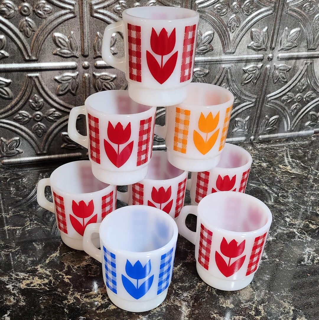 Vintage Termocrisa Tulip & Checker Mugs - Etsy