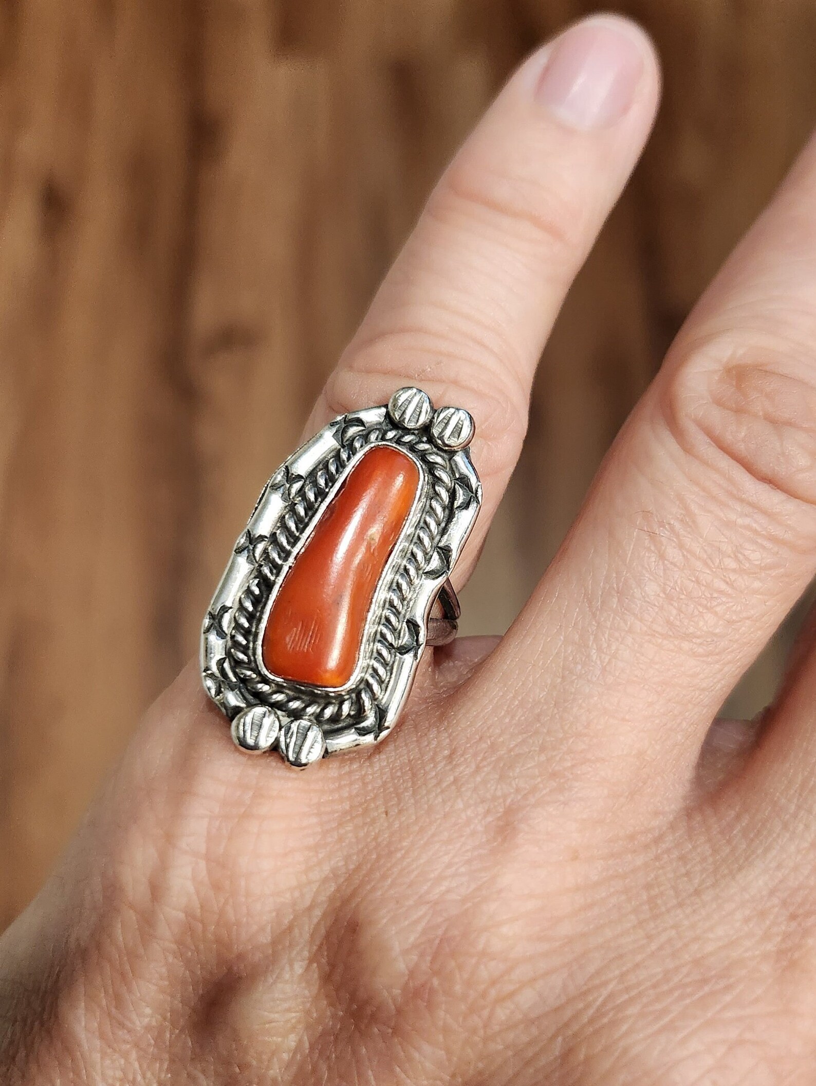Old Pawn Navajo Sterling Silver Coral Dual-band Ring - Etsy