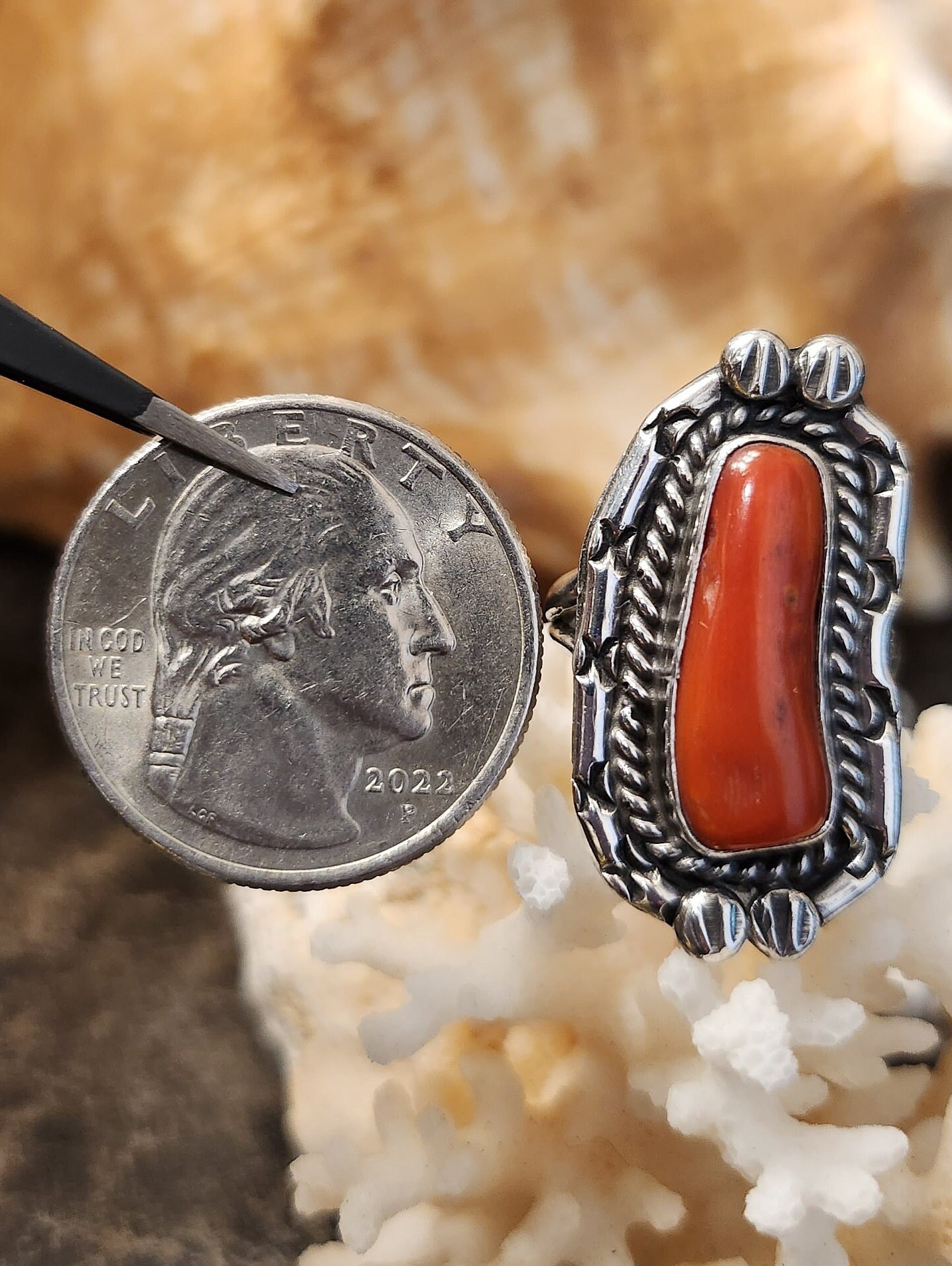 Old Pawn Navajo Sterling Silver Coral Dual-band Ring - Etsy