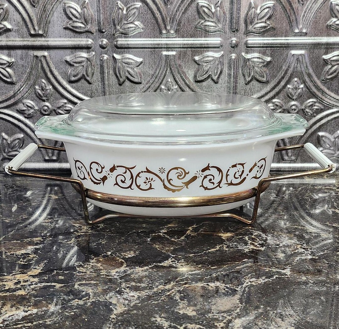 Vintage Pyrex Cradled Empire Scroll Casserole With Lid and Serving ...