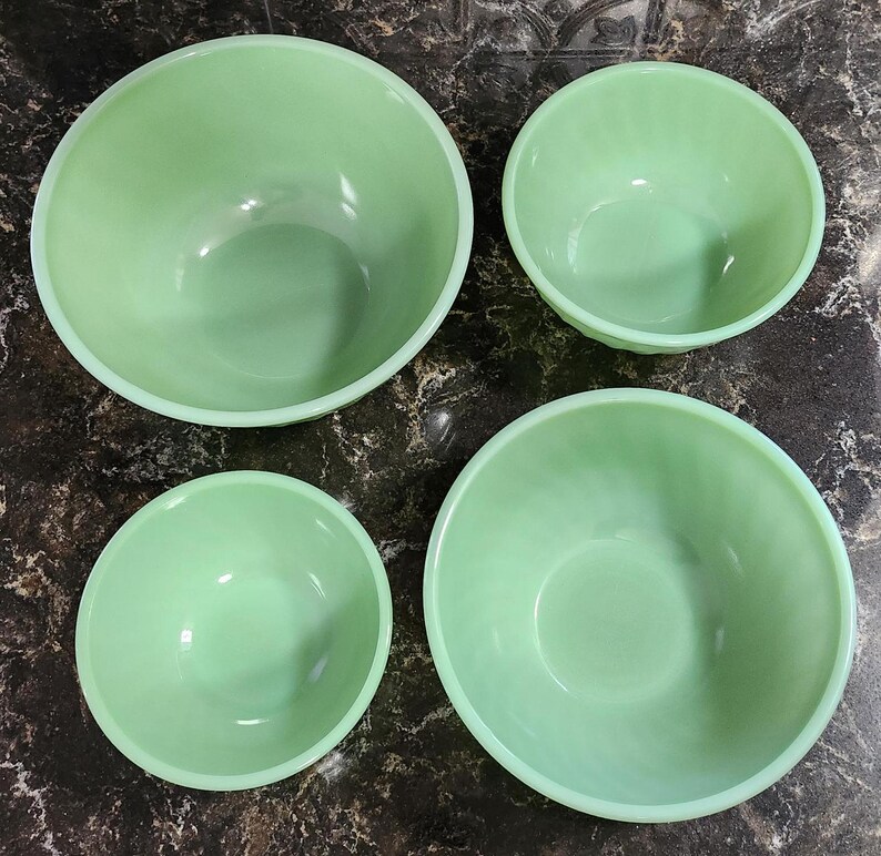 Vintage Fire King Set of 4 Original Jadeite Swirl Nested Mixing Bowls ...